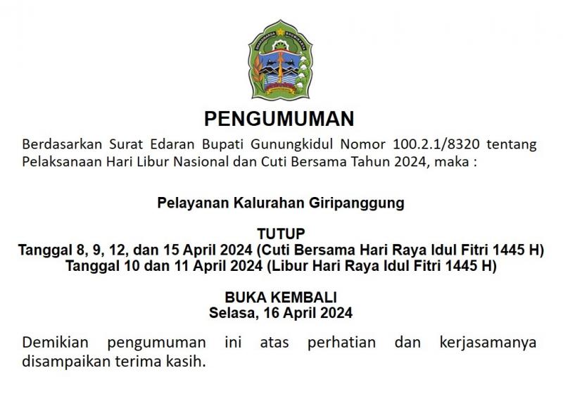 Pengumuman Libur Nasional dan Cuti Bersama Hari Raya Idul Fitri